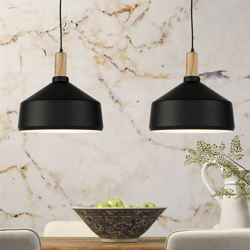Suspension métal noir et bois Melbourne