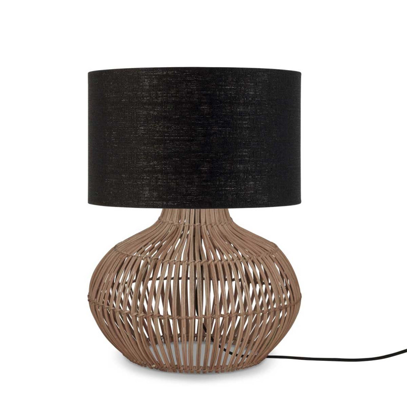 Lampe à poser en rotin et abat-jour lin noir