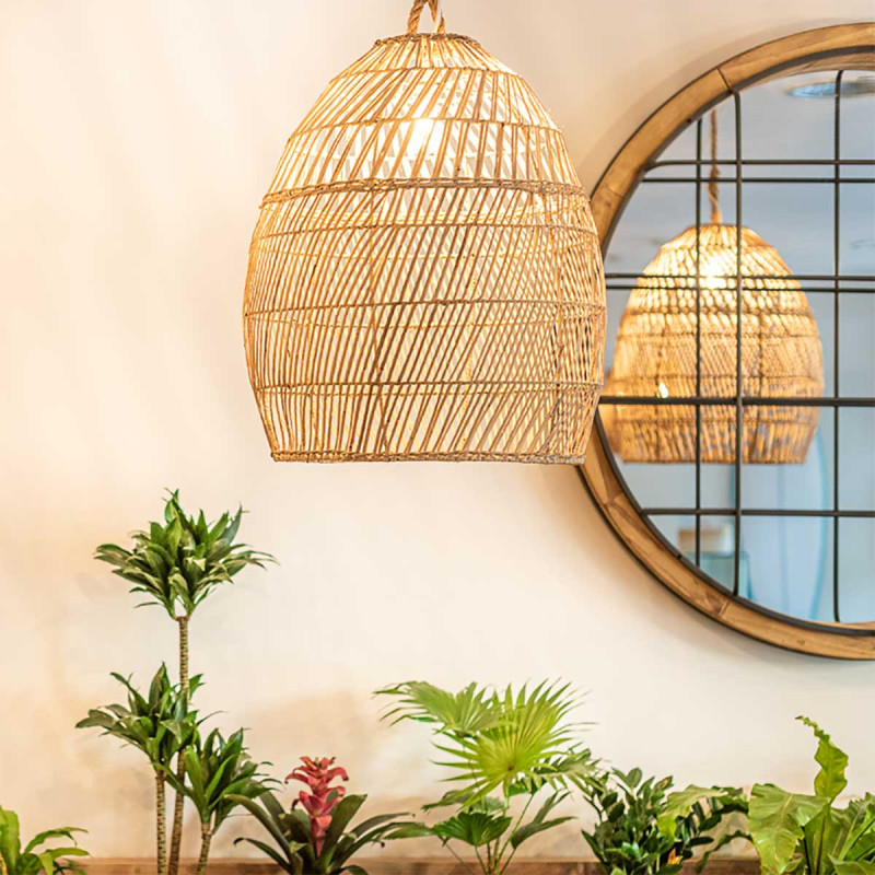 Grande suspension en rotin naturel
