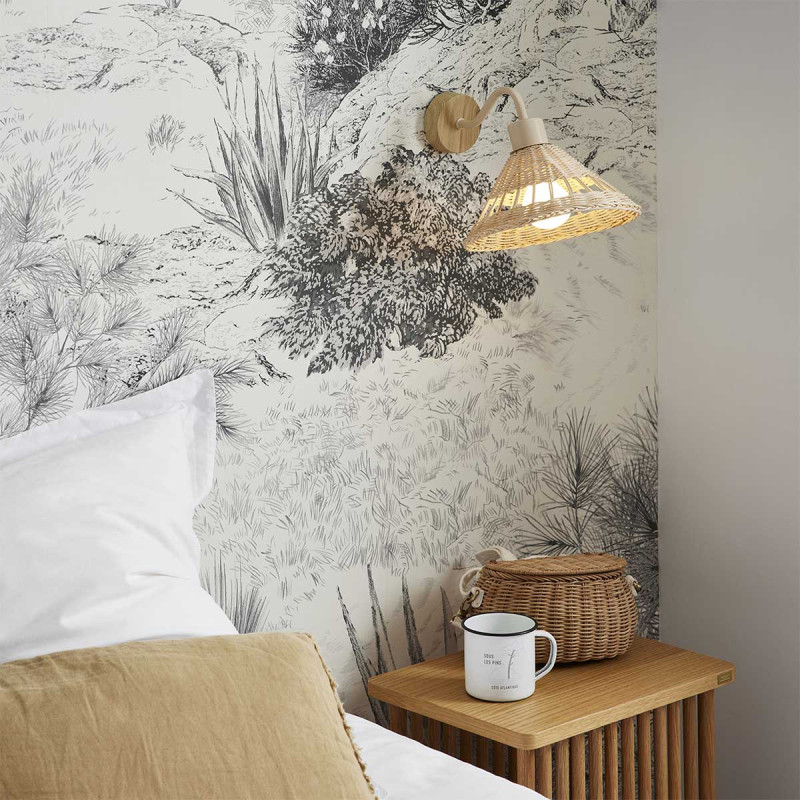 Applique murale en rotin et bois
