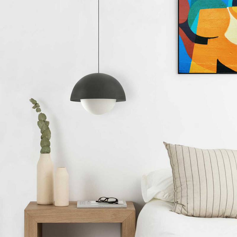 Suspension métal noir et diffuseur en verre